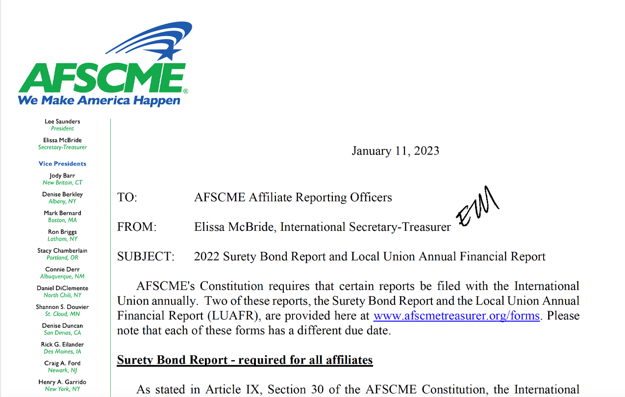 Surety Bond And LUAFR Cover Letter | Secretary-Treasurer Online ...